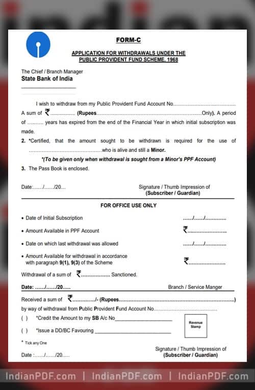 PDF SBI PPF Withdrawal Form C Download IndianPDF